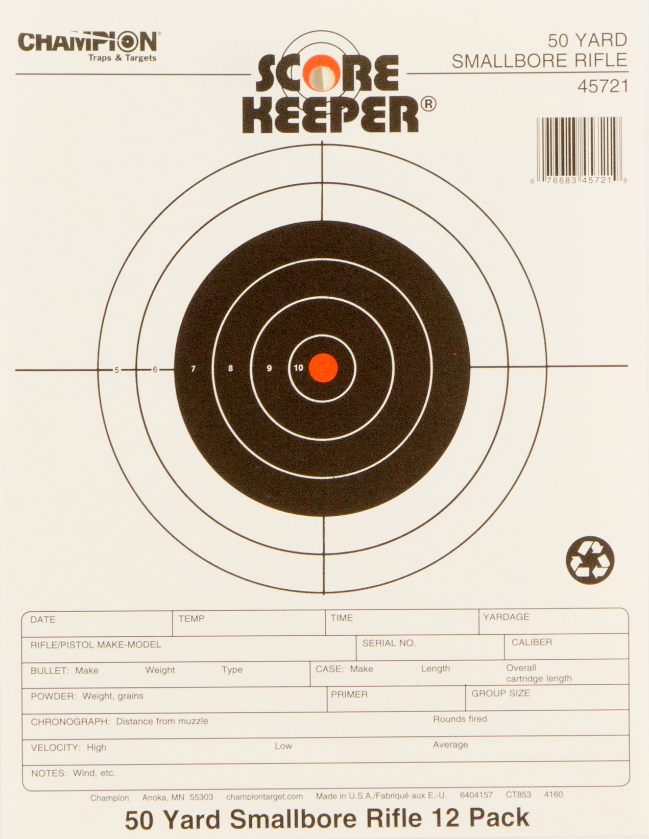 Champion Targets Score Keeper Small-Bore Rifle Paper Target, 50 Yard N ...
