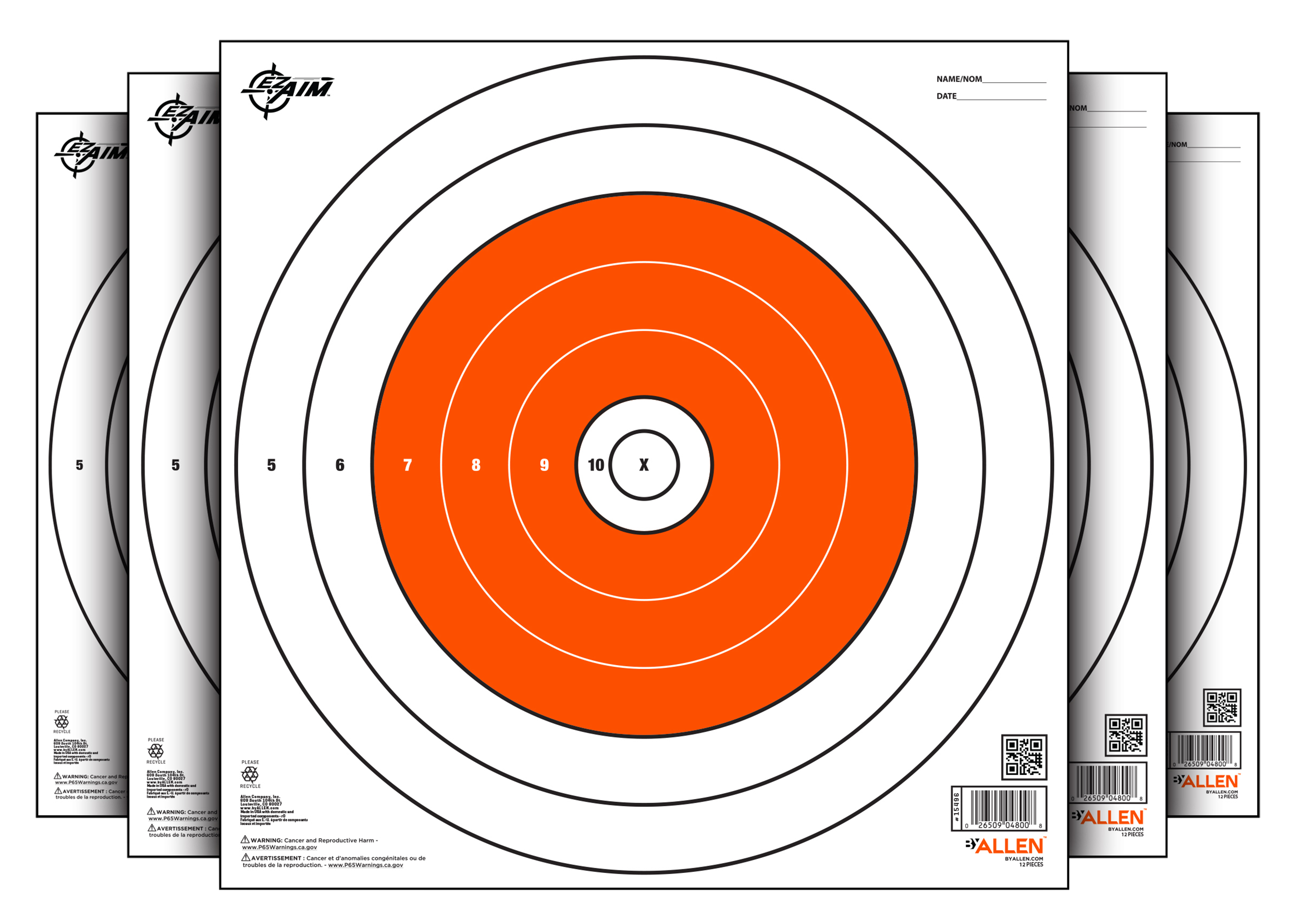 EZ-Aim Bullseye Paper Targets, 12x12 Inch, White/Orange, Hanging, 12-P ...