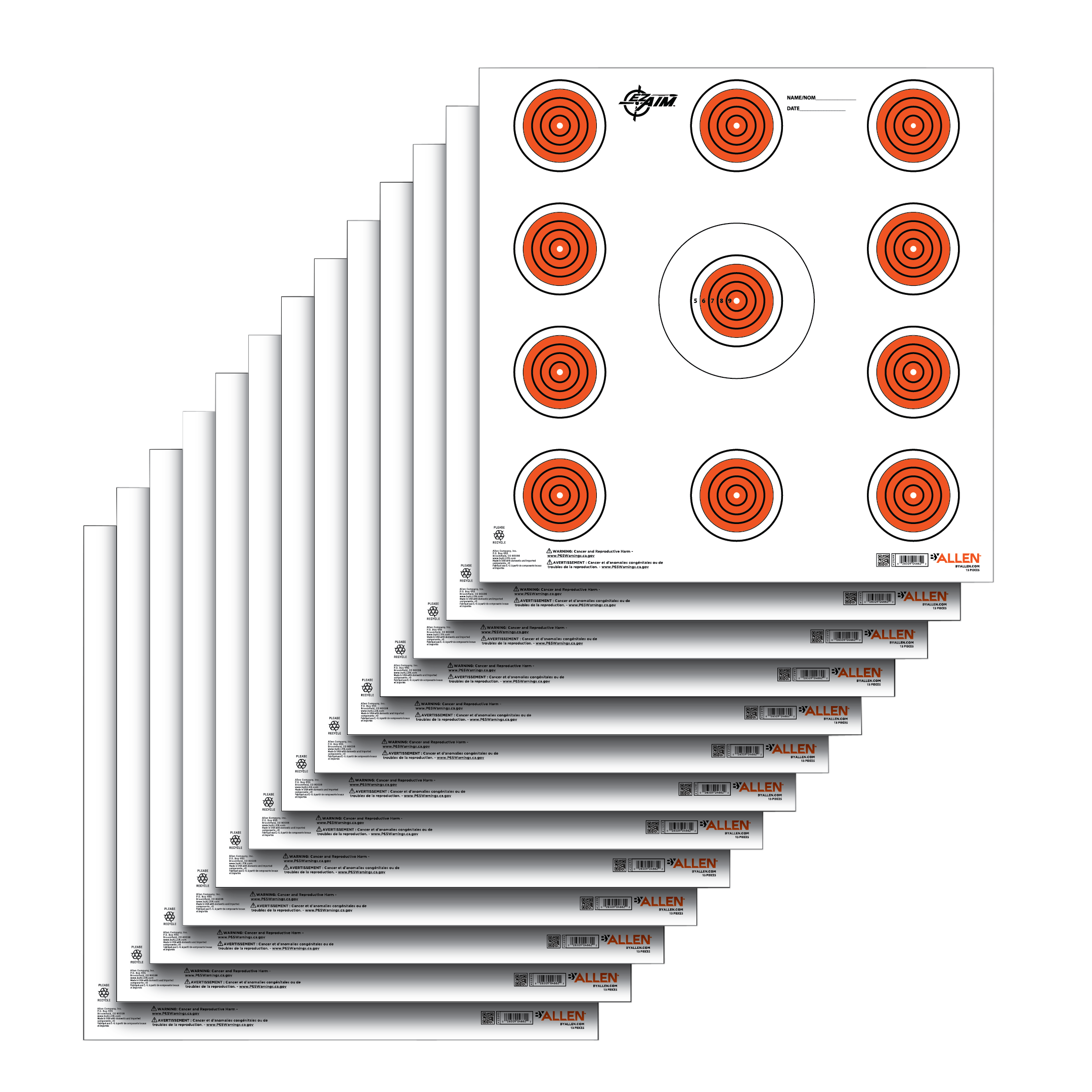 EZ-Aim Indoor 11-Spot Paper Shooting Targets, 12x12, Orange/White, 13 ...