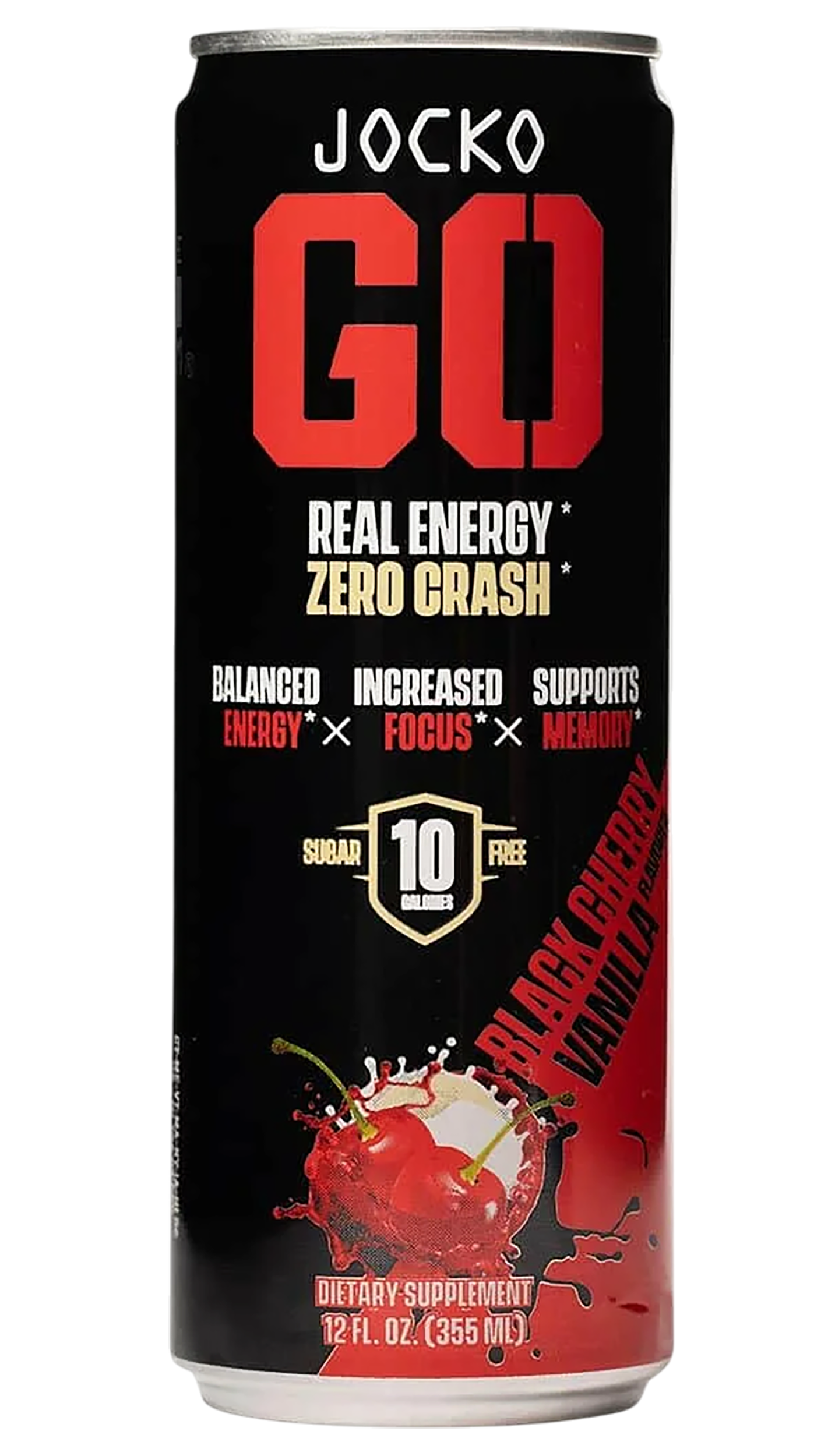 JOCKO FUEL GO Energy Drink, Black Cherry Vanilla, Zero Sugar, 12 oz Ca ...