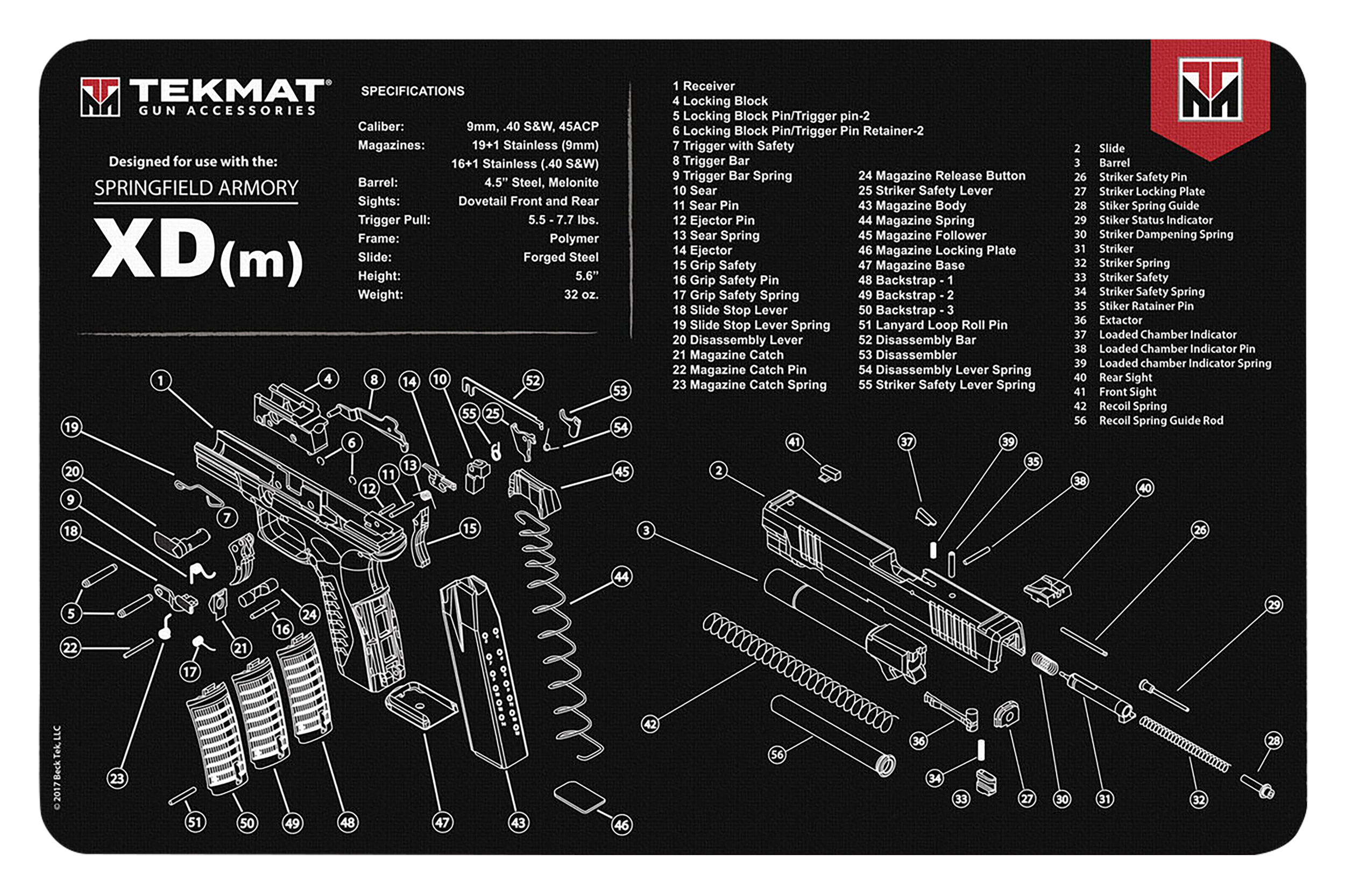 BECK TEK, LLC (TEKMAT) Springfield Armory XDm Cleaning Mat 11x17 with ...