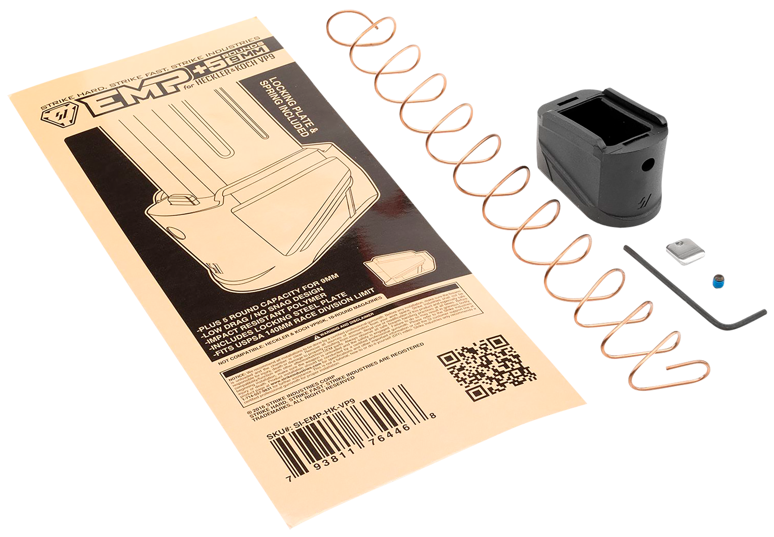 Strike Enhanced Magazine Plate Extension for HK VP9 +5 Round 9mm Black ...