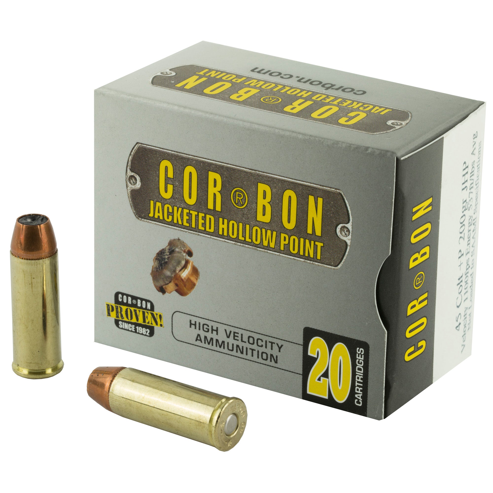 Corbon Ammo .45 Colt +P 200gr Jacketed Hollow Point Self Defense Ammo ...