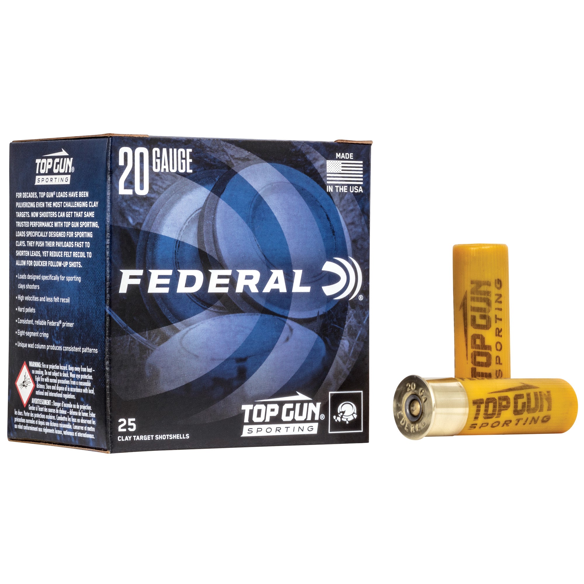 Federal Top Gun Sporting 20 Gauge 2-3/4in #8 Lead Shot 7/8oz 1250 fps ...