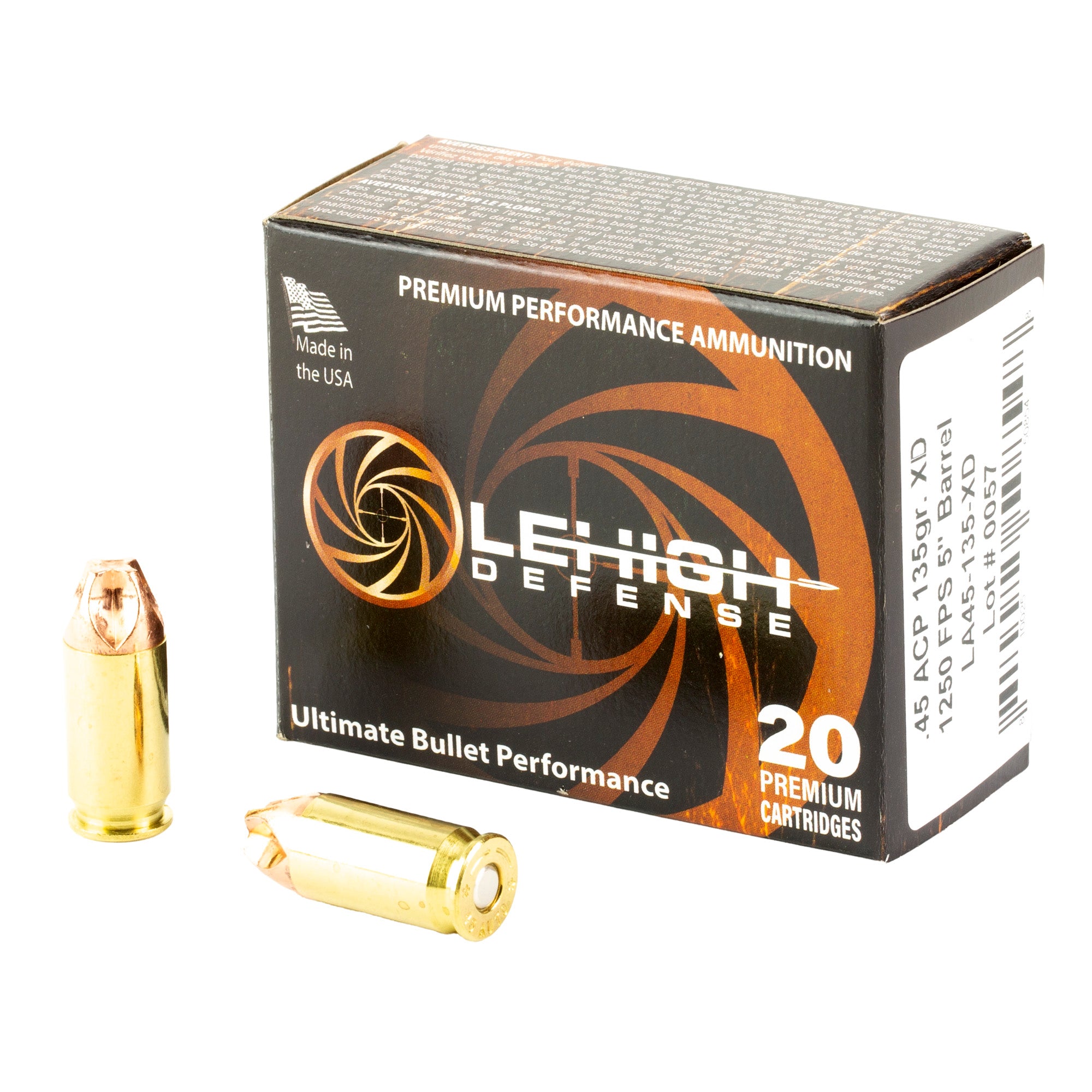 Lehigh Defense Xtreme Defense .45 ACP 135gr Solid Copper Self-Defense ...