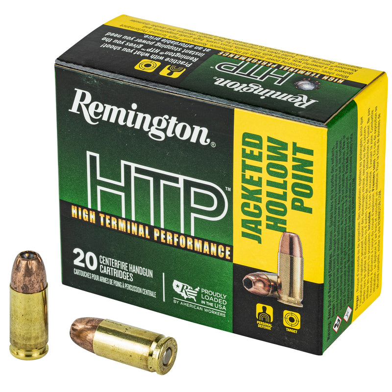 Remington HTP 9mm Luger +P 115gr Jacketed Hollow Point Handgun Ammo, 2 ...