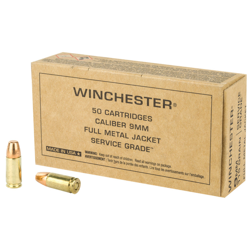 Winchester Service Grade 9mm Luger 115 Grain Full Metal Jacket Ammo, 5 ...