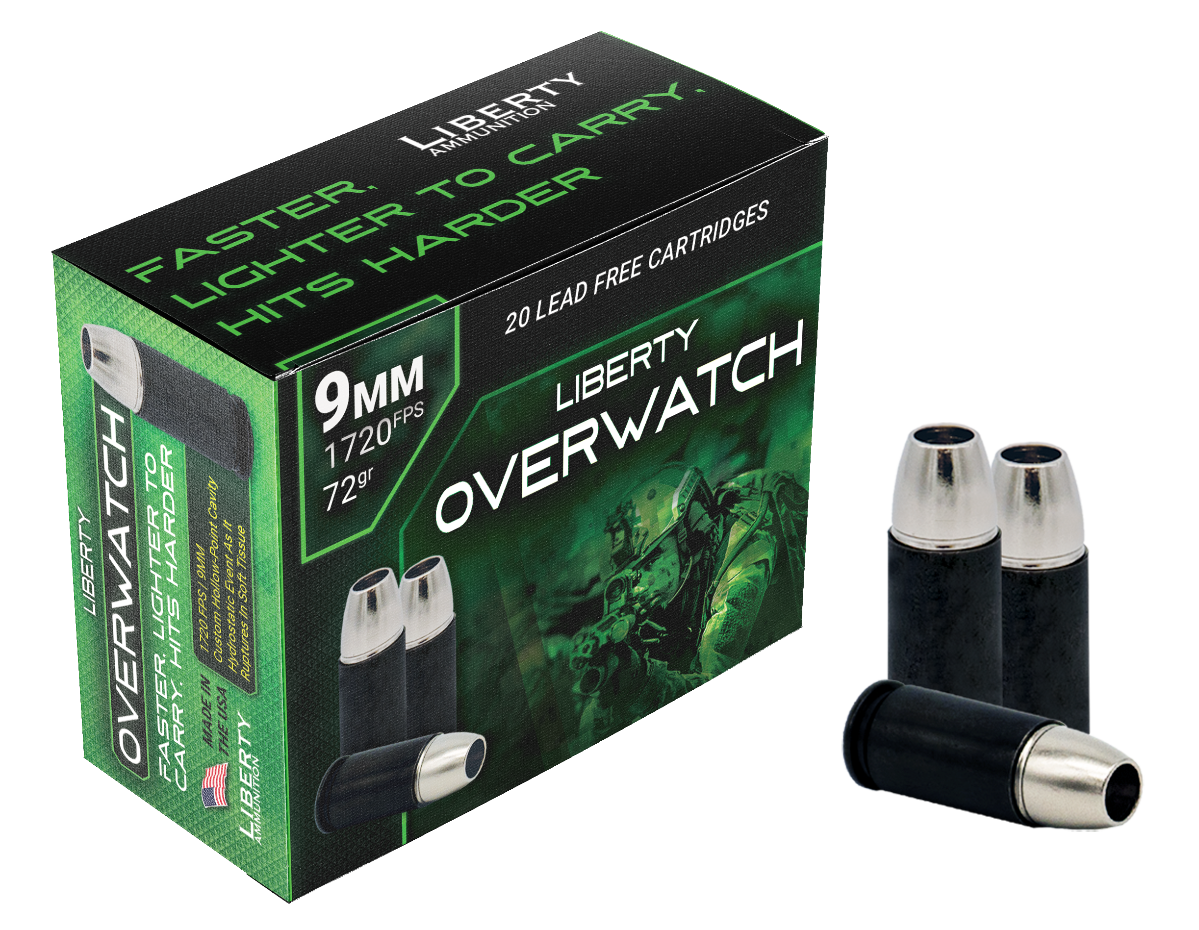 Liberty Ammunition OverWatch 9mm Luger 72gr Open Cavity Defense Ammo ...