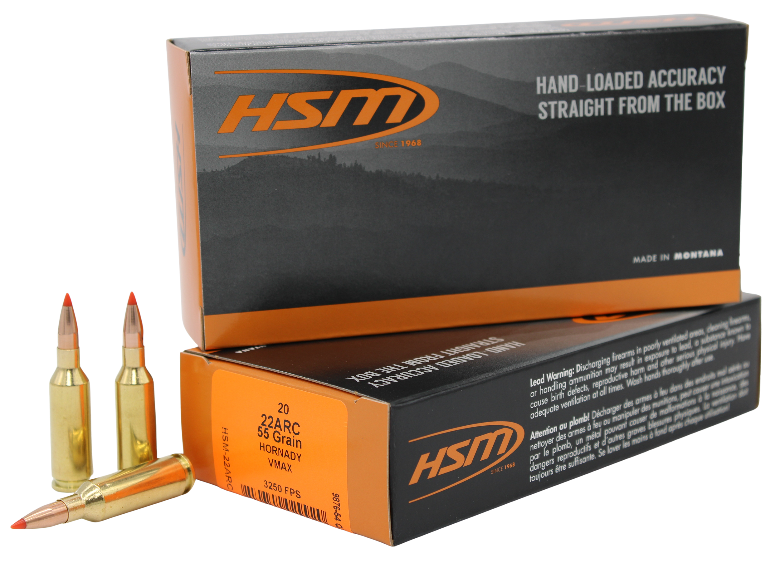 HSM Varmint .22 ARC 55gr V-MAX Polymer-Tipped Rifle Ammo 20-Round Box ...