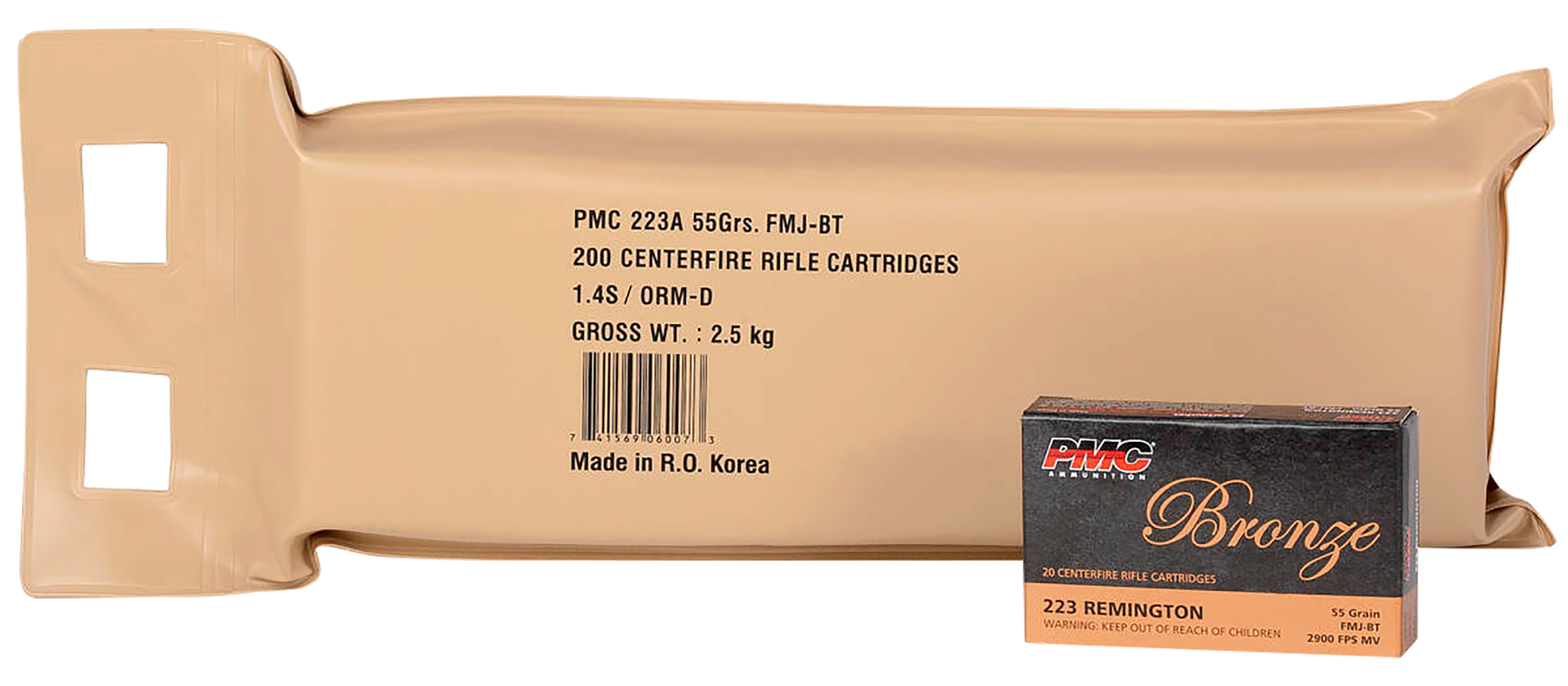 PMC Bronze .223 Remington 55gr FMJ Boat Tail Battle Pack 200 Rounds Va ...