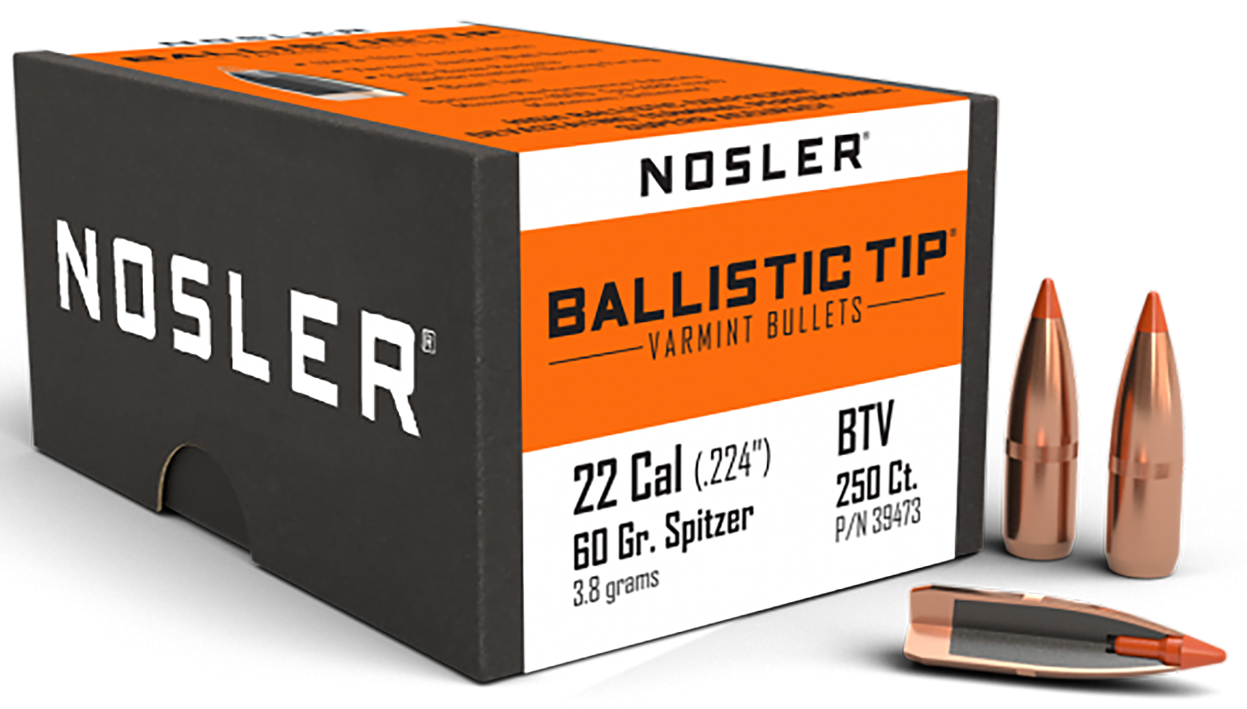 Nosler Ballistic Tip Varmint .22 Cal 60gr Spitzer Boat Tail Polymer Ti ...