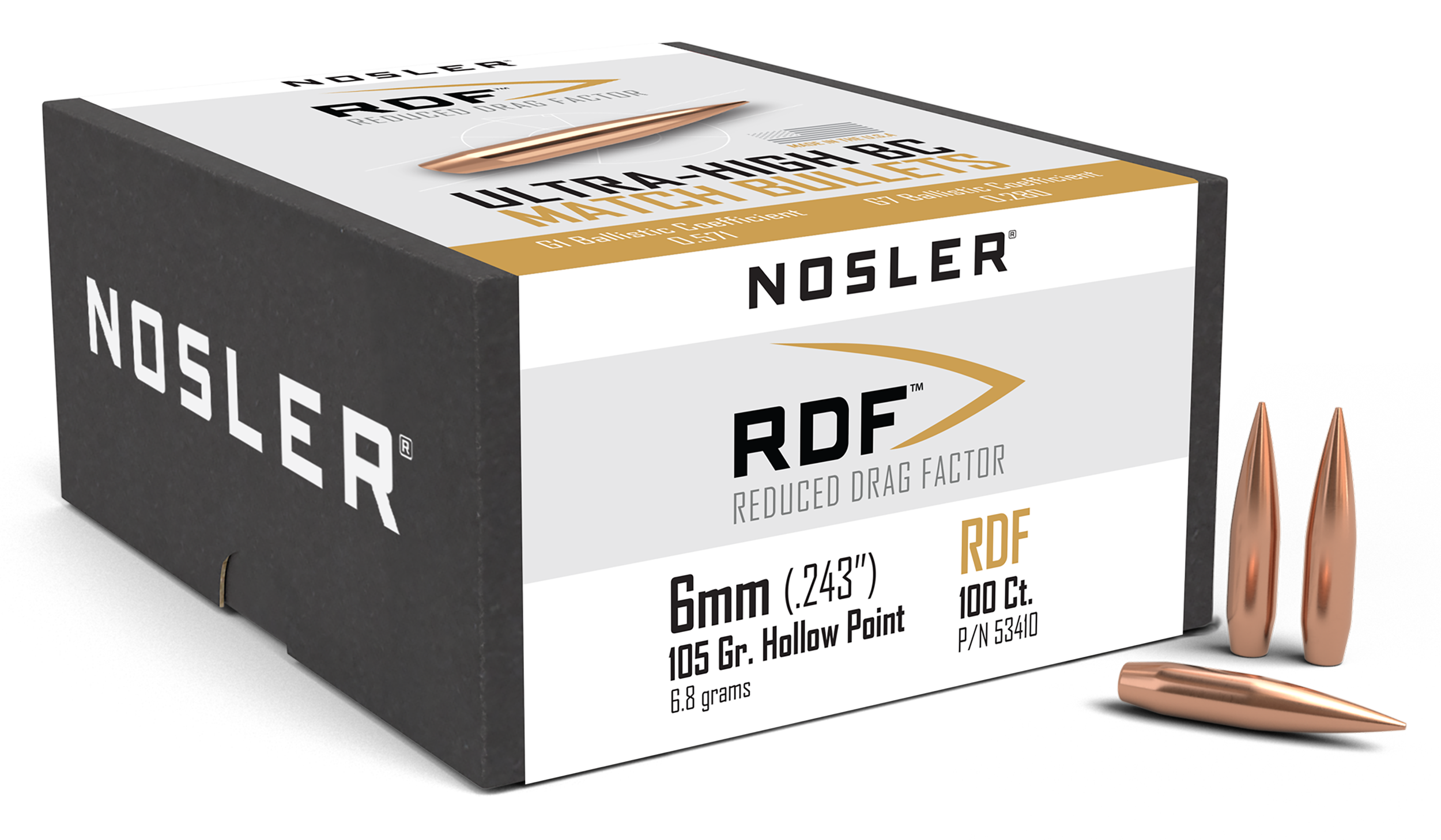 Nosler Reduced Drag Factor Match 6mm (.243) 105gr Hollow Point Boat Ta ...