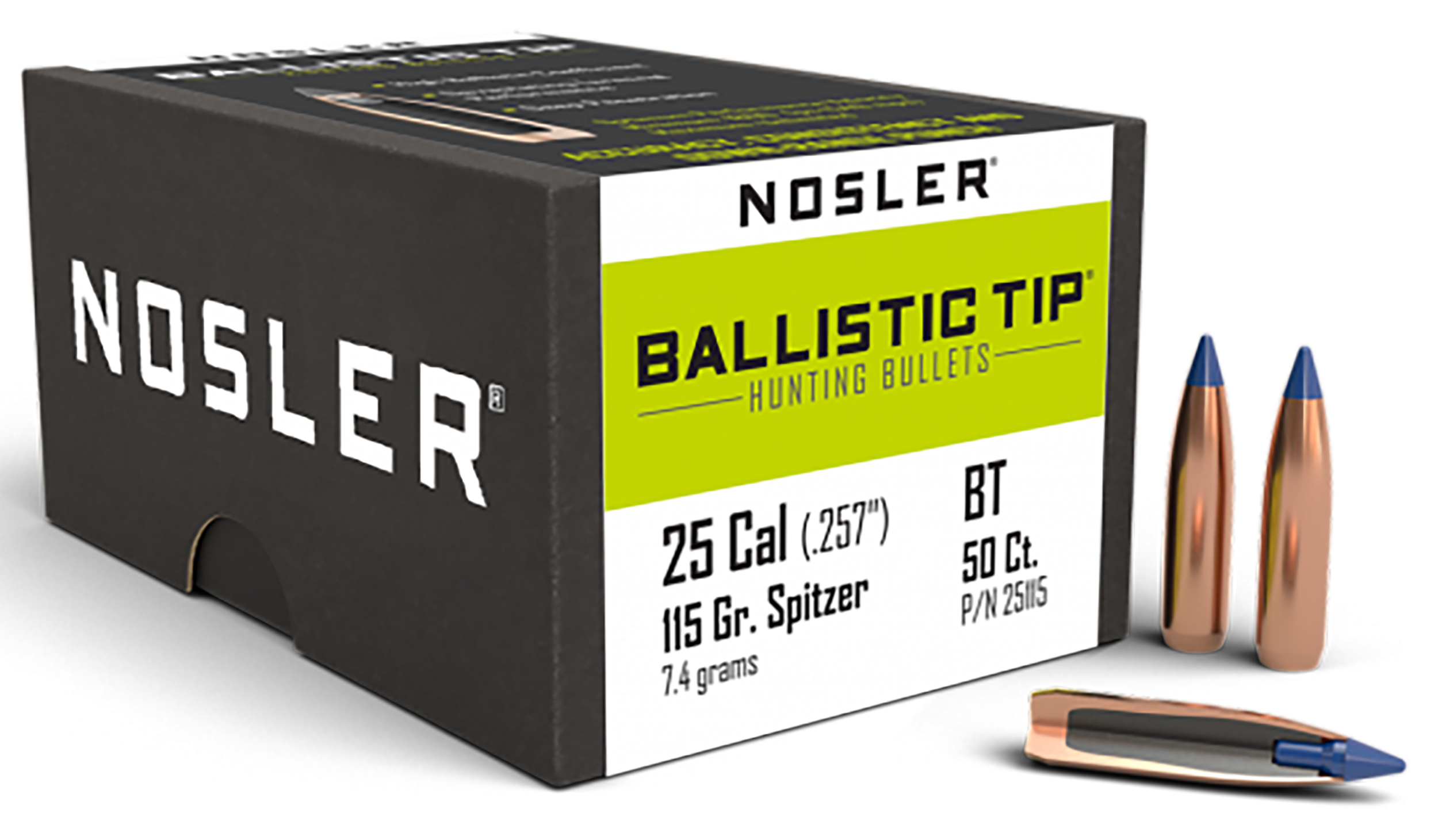 Nosler Ballistic Tip Hunting Bullets .25 Cal .257" 115gr Spitzer Point ...