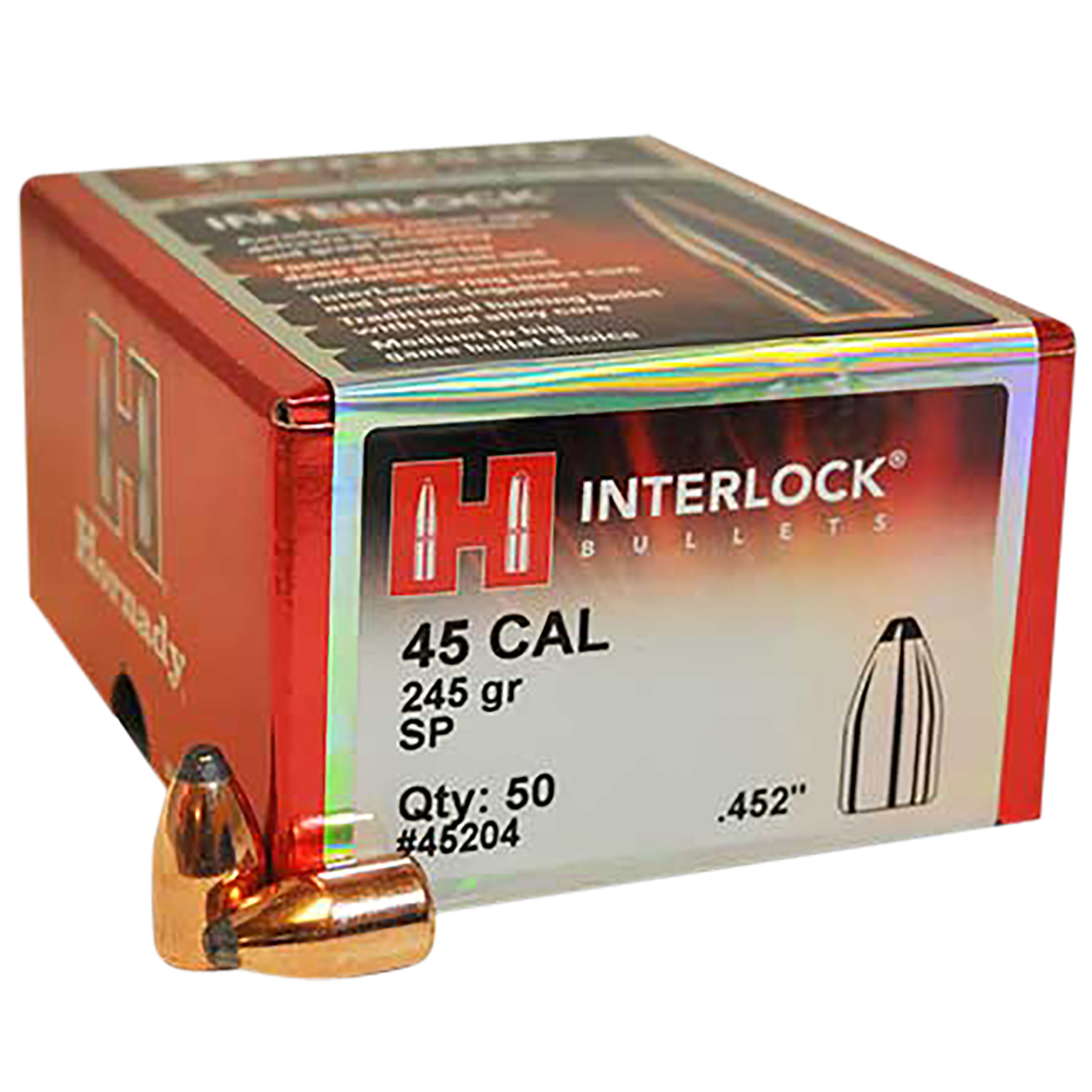 Hornady InterLock .45 Cal .452 245 Grain Spire Point Soft Point Bullet ...